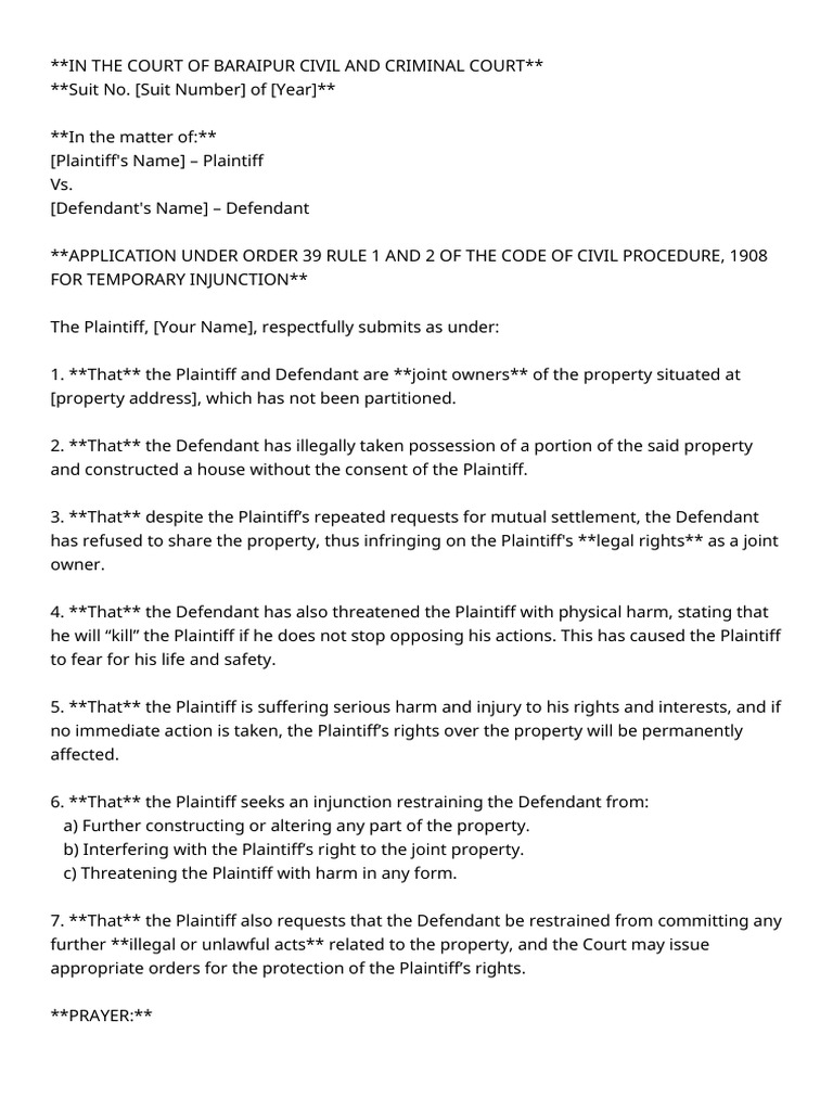 Temporary Injunction Application Form | PDF | Injunction | Plaintiff