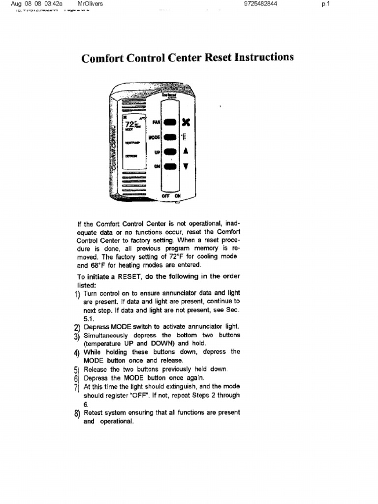 Duotherm Thermostat Air Control Reset Procedures | PDF