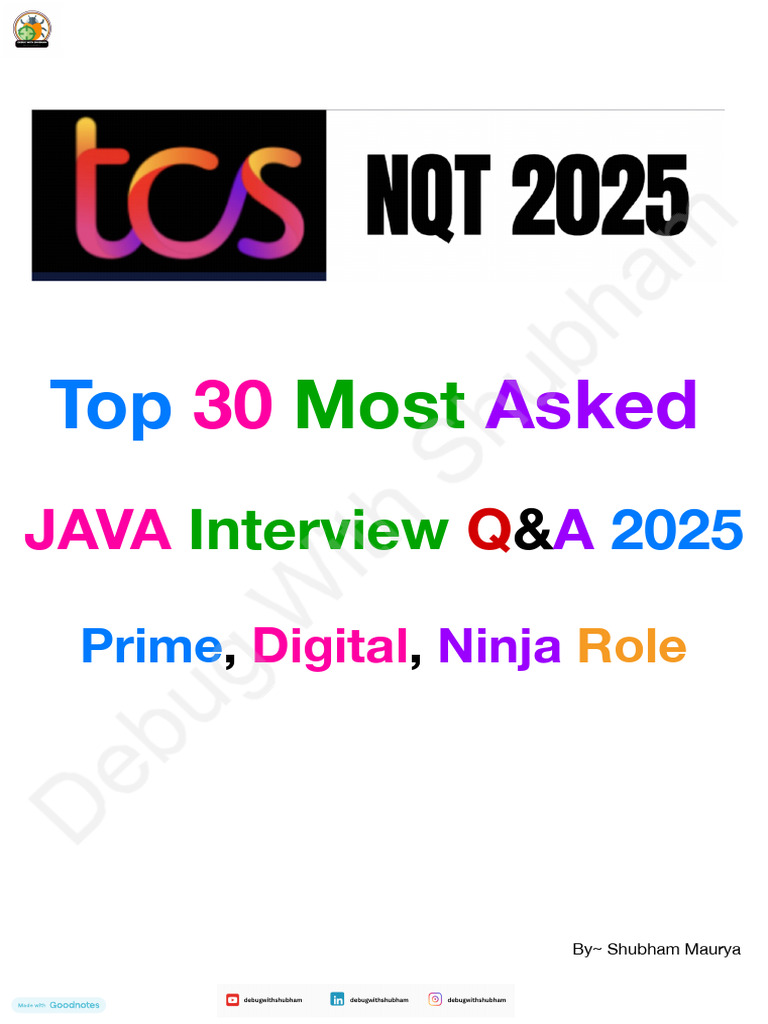 TCS NQT JAVA Interview Q&A Details | PDF | Method (Computer Programming) | Class (Computer ...