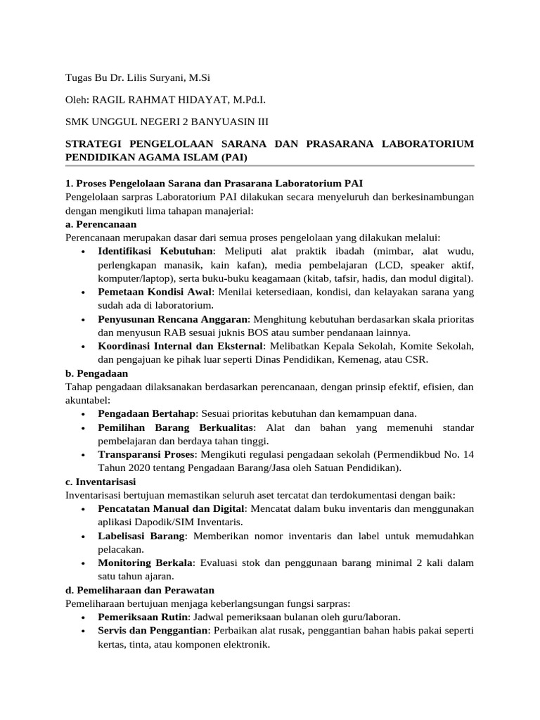 Strategi Pengelolaan Laboratorium PAI | PDF