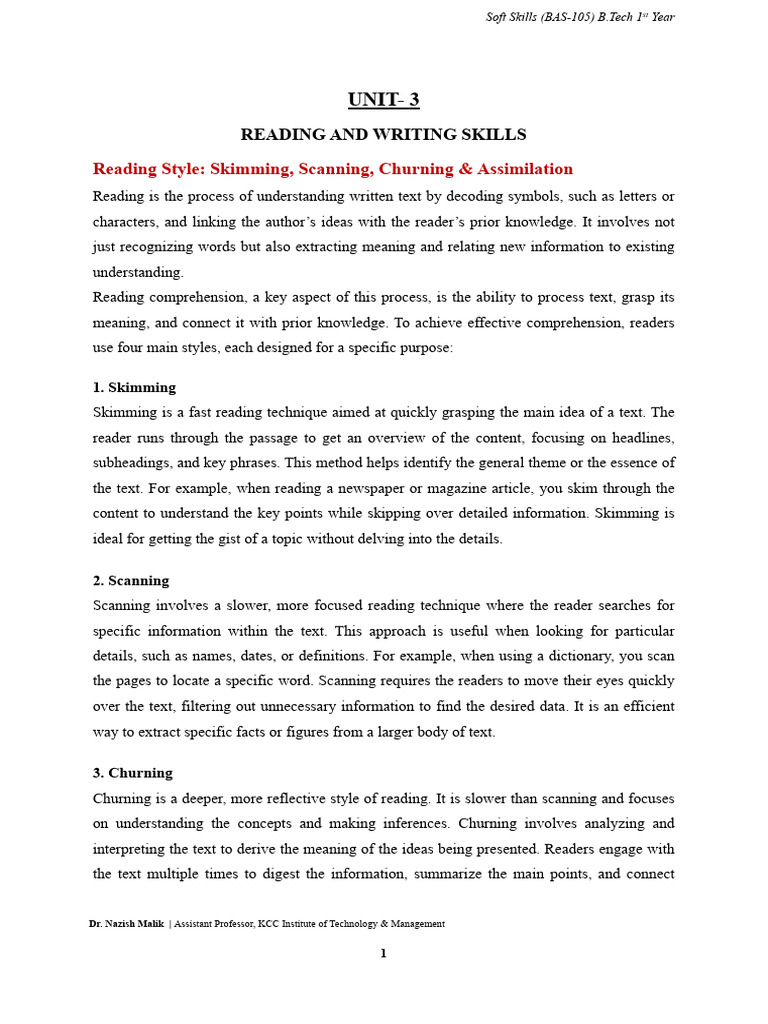 UNIT 3 ReadingWritingSkills KCC | PDF | Speed Reading | Inductive Reasoning
