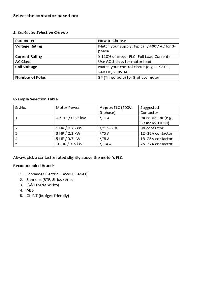 Contactor Selection | PDF