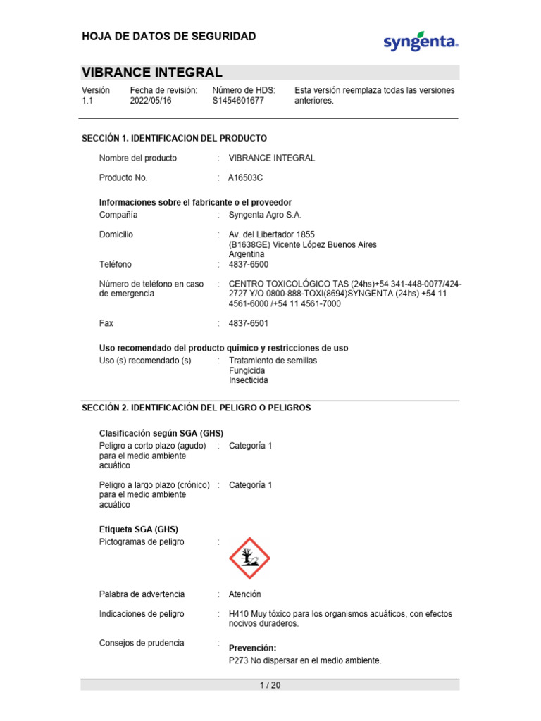 Hoja de Seguridad Vibrance Integral | PDF | Reciclaje | Residuos