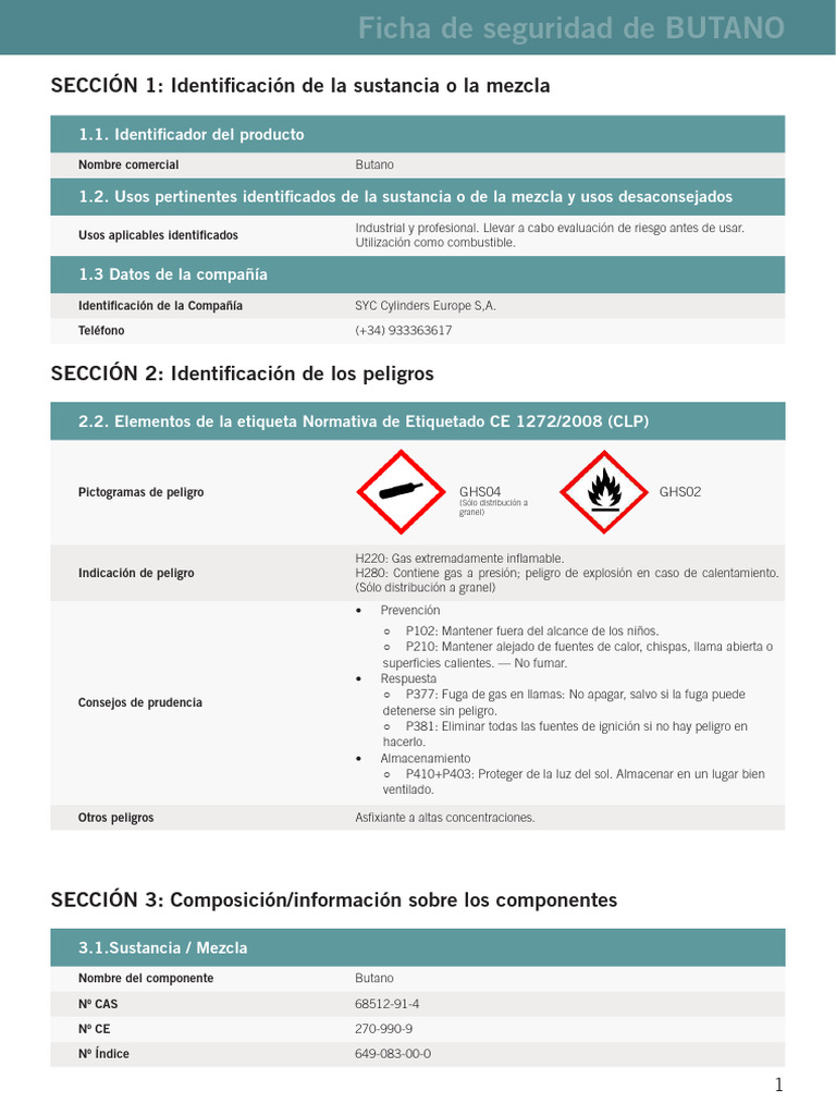 Ficha de Seguridad del Butano: Peligros y Precauciones | PDF | Química