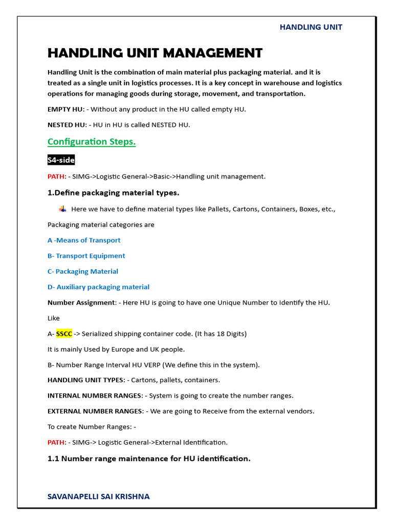 Handling Unit Management Overview | PDF | Warehouse | Logistics