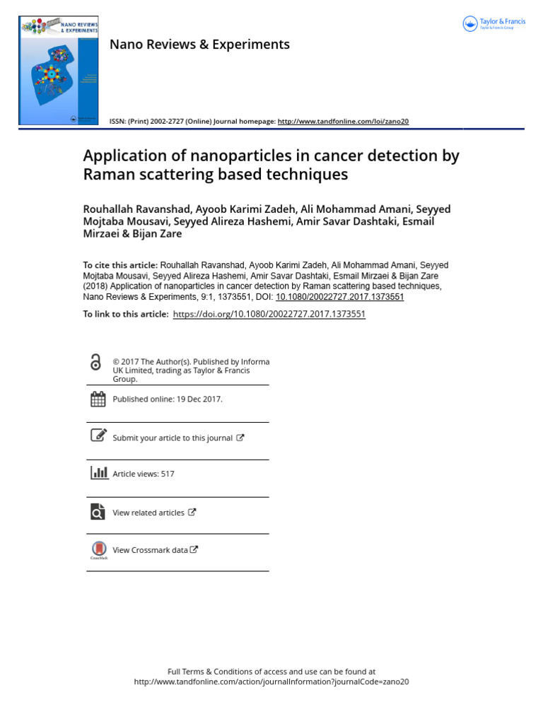 Application of Nanoparticles in Cancer Detection by Raman Scattering ...