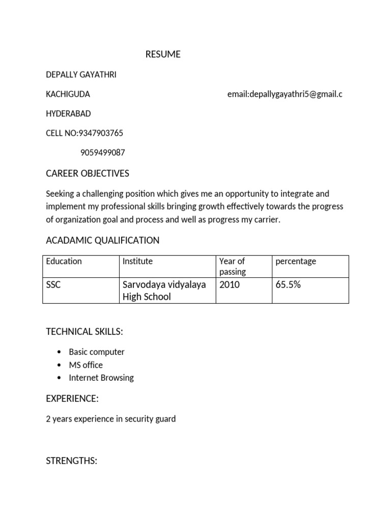 Resume of Depally Gayathri - Security Guard | PDF