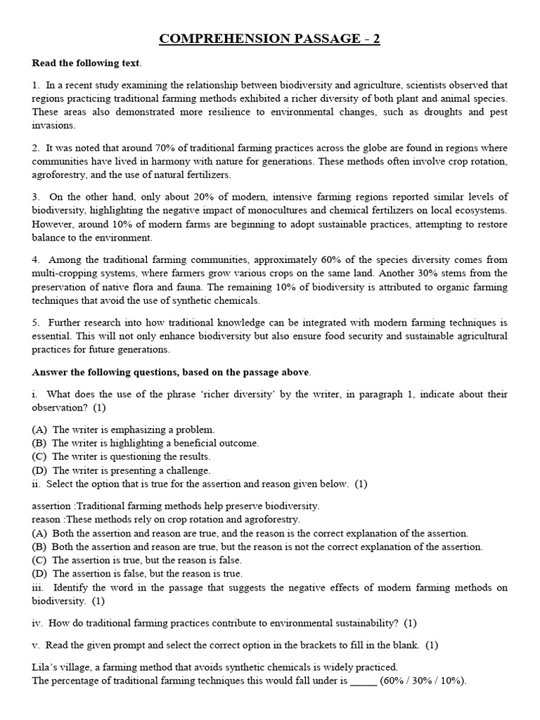 Comprehension Passage 2 - 061923 | PDF | Agriculture | Biodiversity
