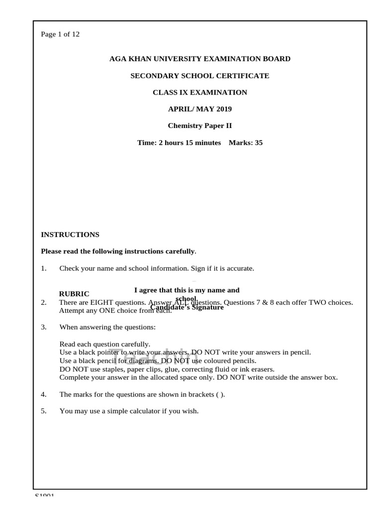 Chemistry SSC I Paper II 2019 | PDF | Chemical Compounds | Molecules
