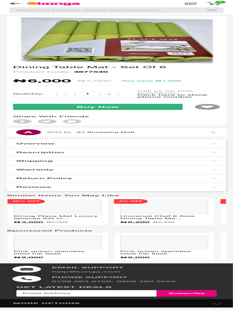 Dining Table Mat - Set of 6 Konga Online Shopping | PDF