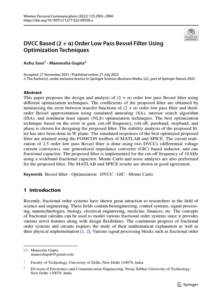 Optimized (2 + α) Order Bessel Filter Design | PDF | Low Pass Filter ...