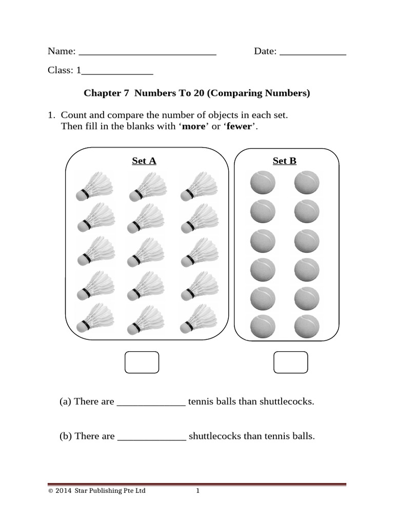 Bridging P1 Chapter 7 Numbers To 20 (Comparing Numbers) | PDF