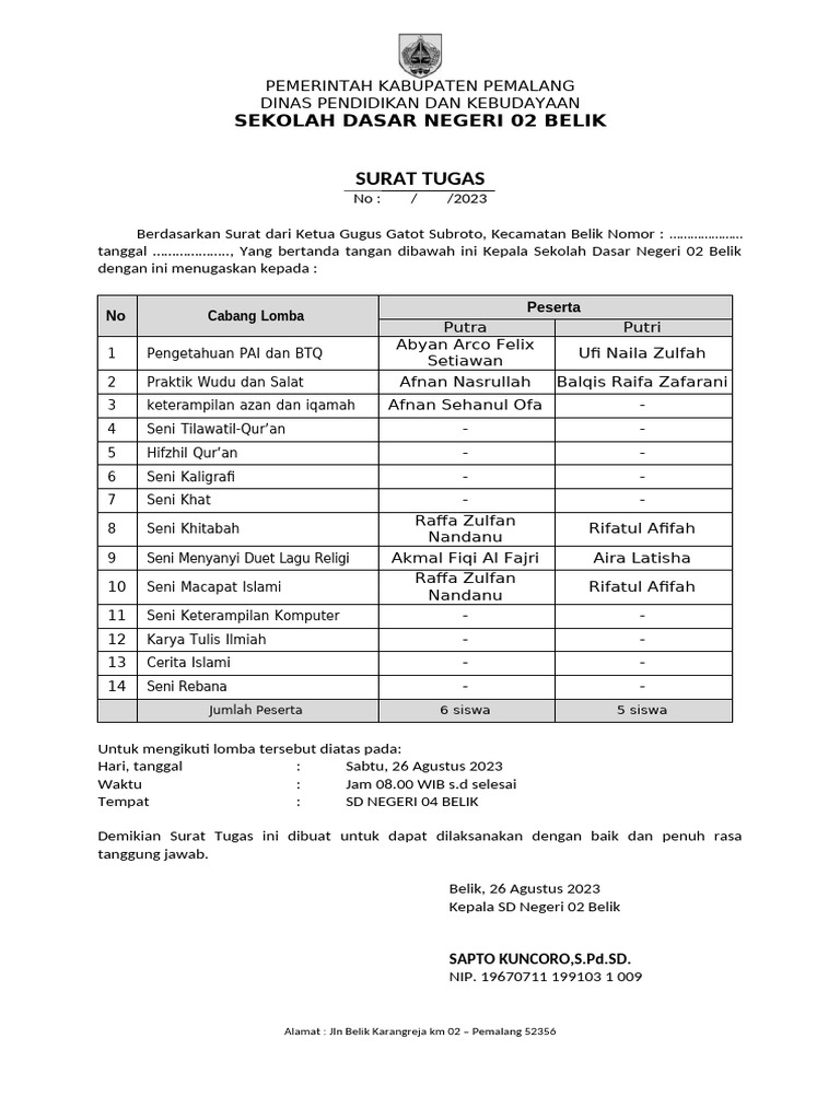 Contoh SURAT TUGAS MAPSI | PDF