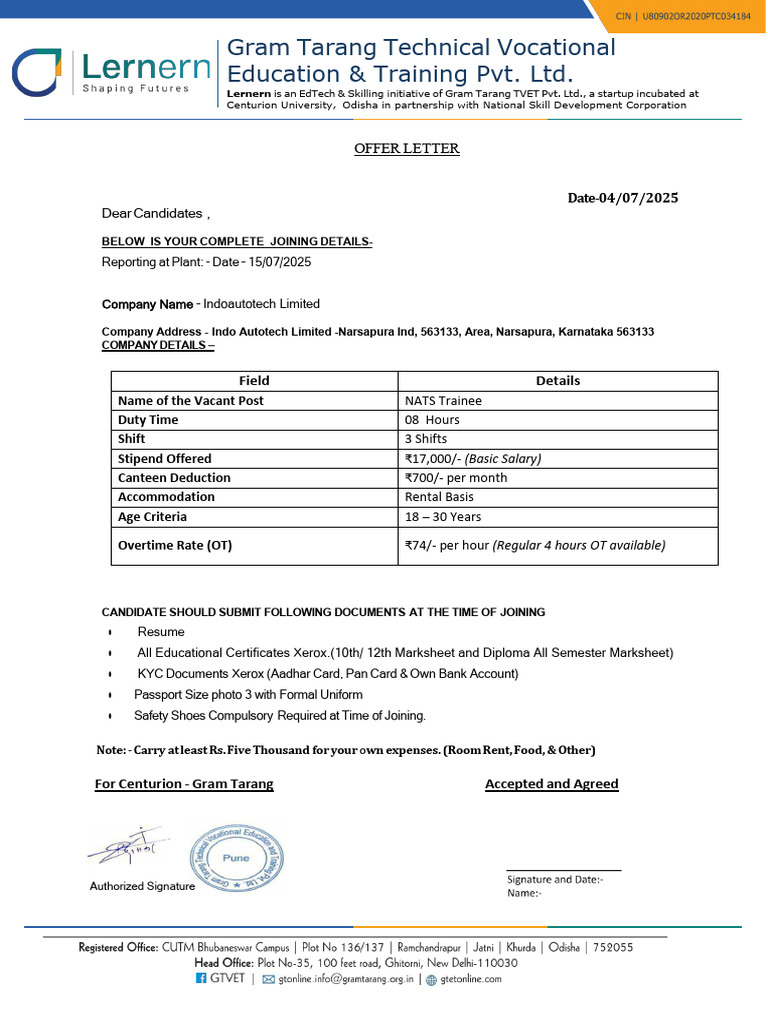 Indo Autotech Limited Offerletter | PDF