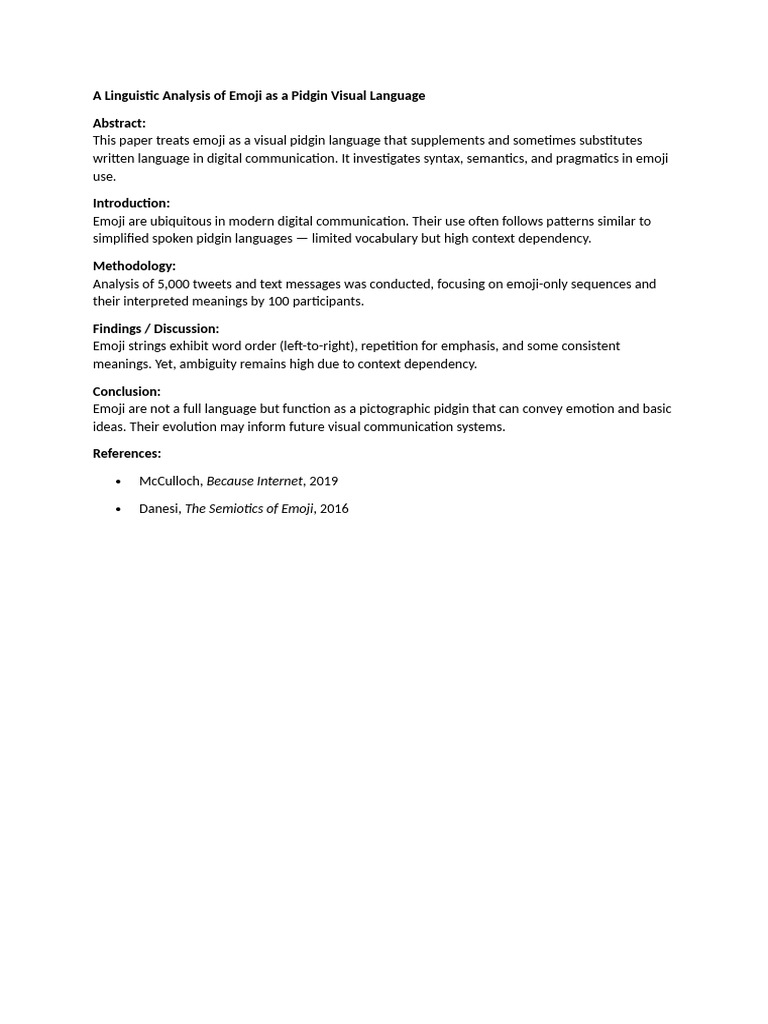 A Linguistic Analysis of Emoji As A Pidgin Visual Language | PDF