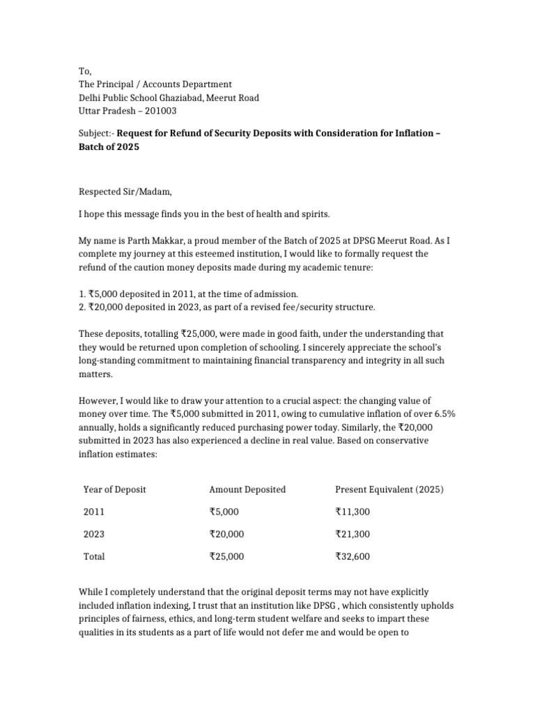 Security Deposit Refund Request Suyash Singh | PDF | Inflation
