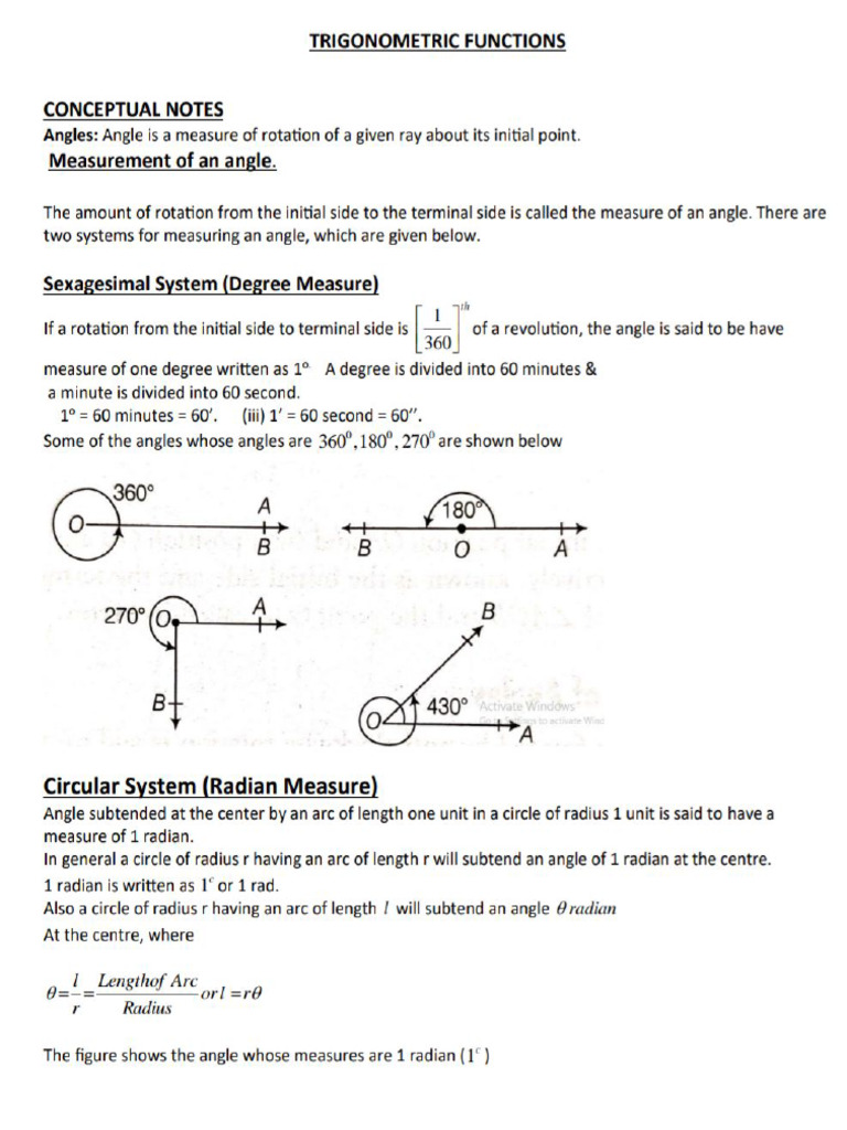 Notes Trigonometry Pdf