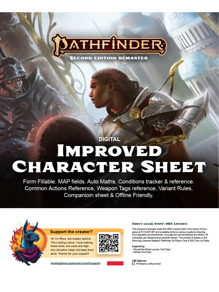 LootingLlama Pf2e A4 Color FormFillable Charachtersheet v15.5 | PDF | D20 System