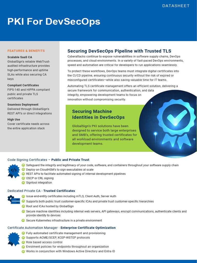 PKI For DevSecOps Datasheet GlobalSign | PDF | Public Key Certificate | Transport Layer Security