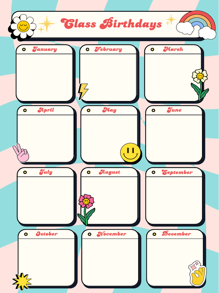 Class Birthdays Planner in Green Pink Retro Cute Style | PDF