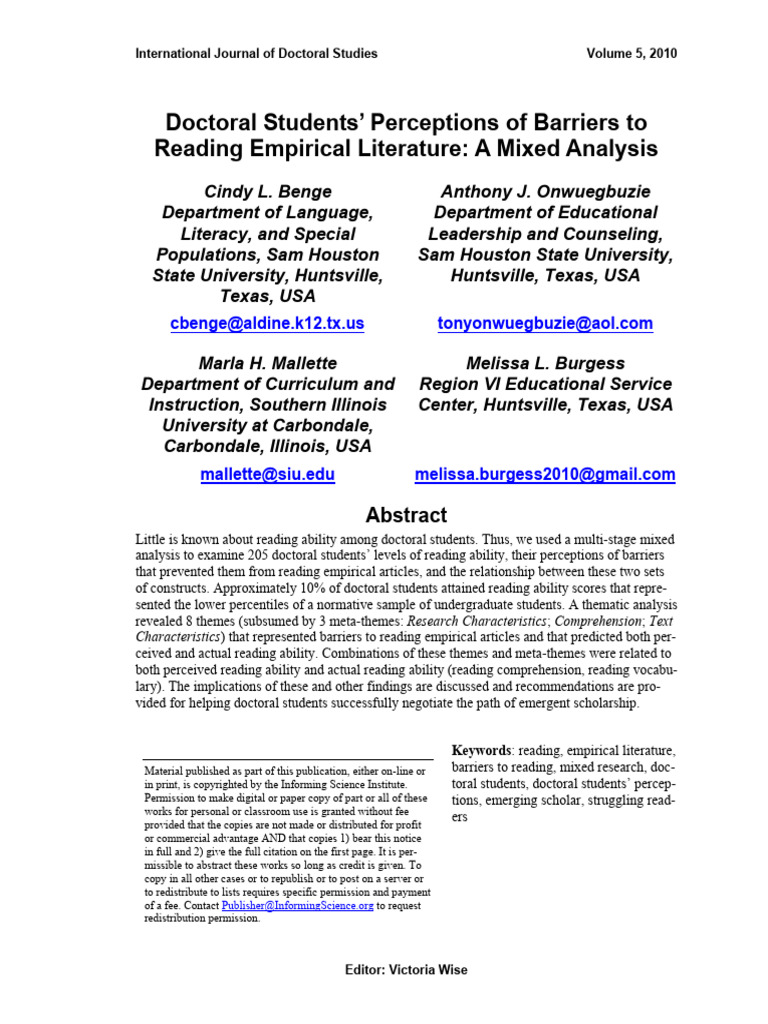 15 - Benge 2010 Doctoral Students Perceptions of Barriers To Reading ...