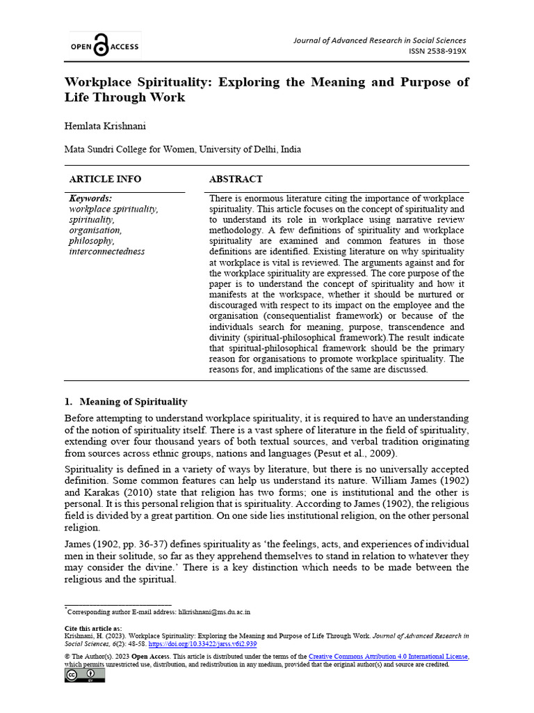 Workplace Spirituality Exploring The Meaning and P | PDF ...