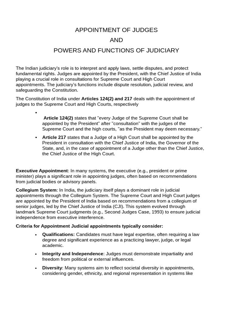APPOINTMENT OF JUDGES Powers and Functions | PDF | Supreme Courts ...
