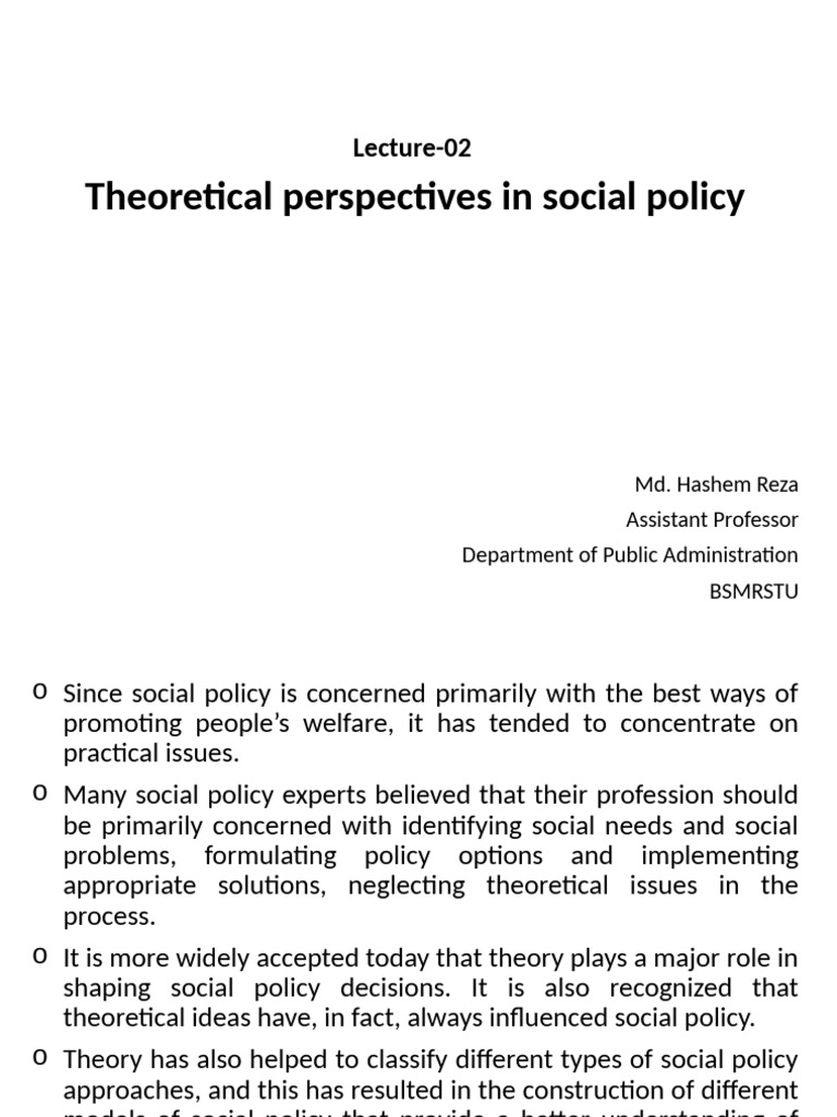 Theoretical Perspectives in Social Policy | PDF | Policy | Welfare State