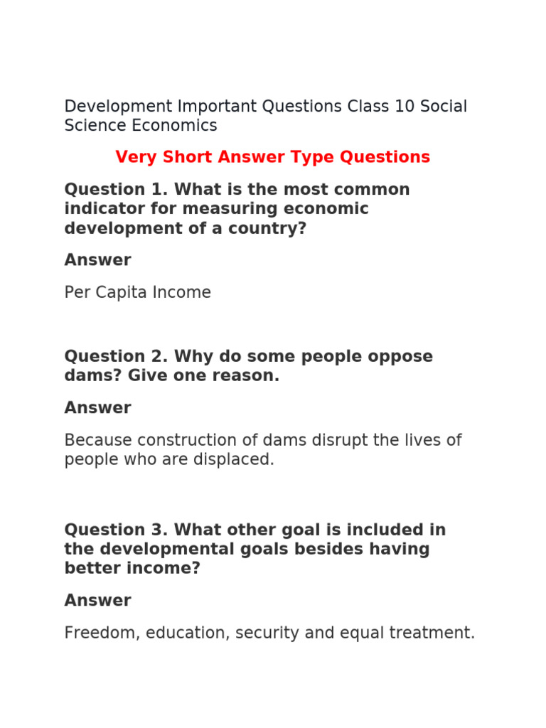 Class 10 Development Key Questions & Answers | PDF | Infant Mortality ...