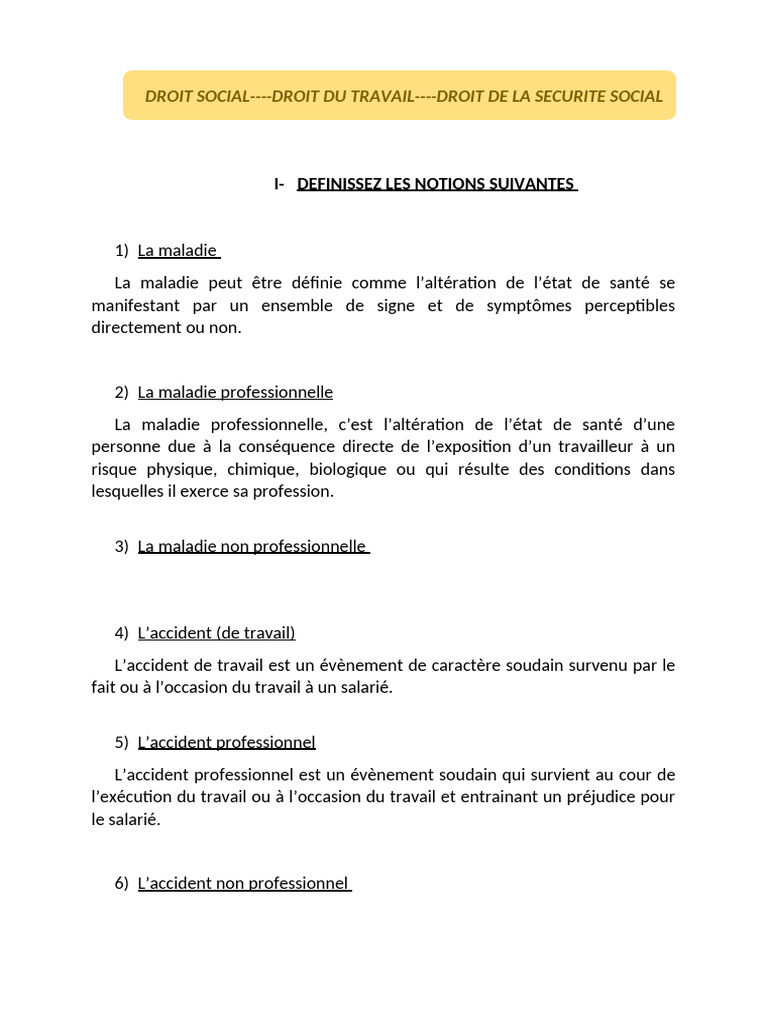 Définitions clés du droit social et travail | PDF | Grossesse | Assurance