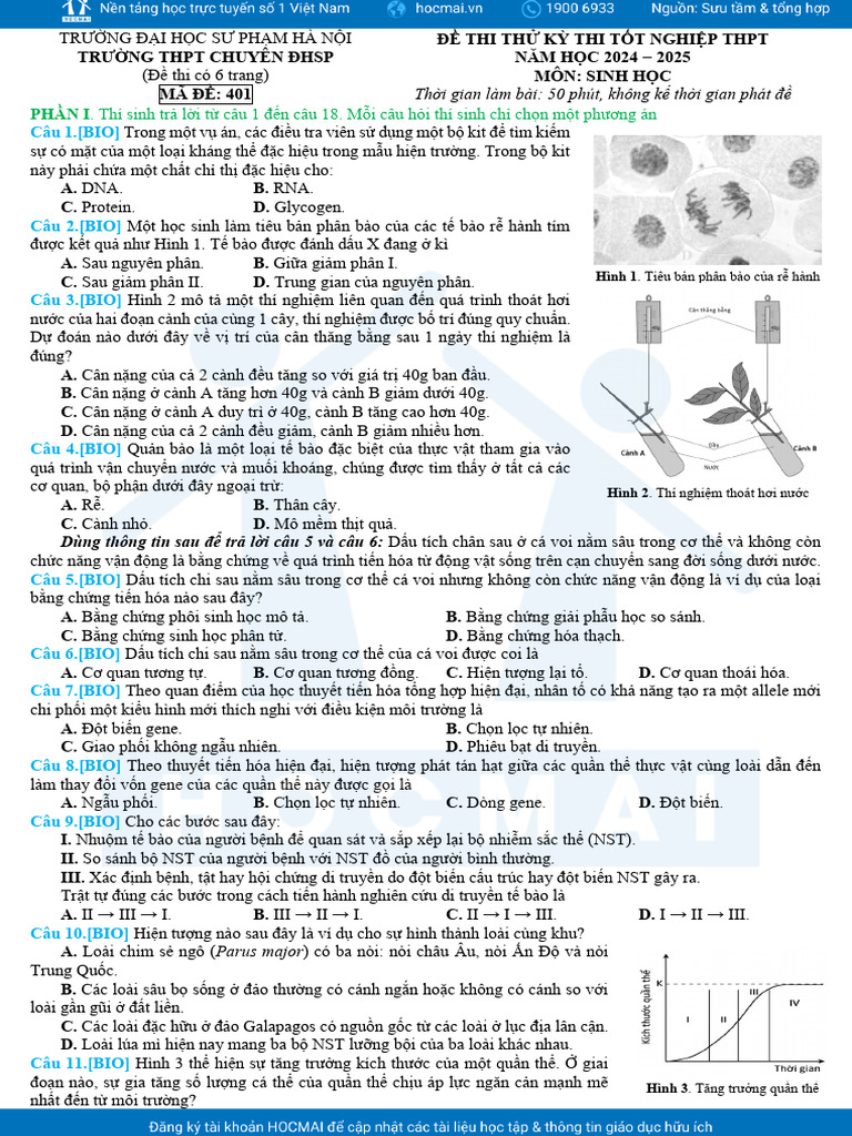 De Thi Thu TN THPT Mon Sinh Hoc Cua Truong THPT Chuyen DHSP | PDF