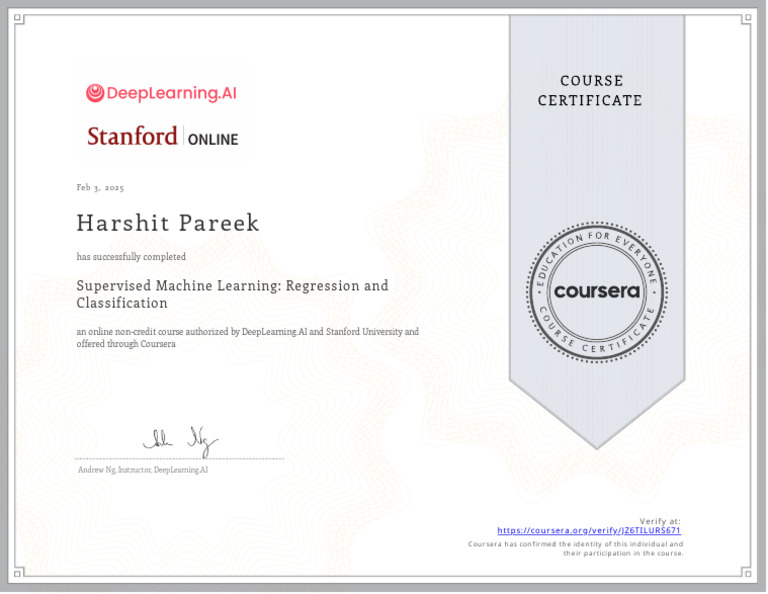 Supervised Machine Learning Certification | PDF
