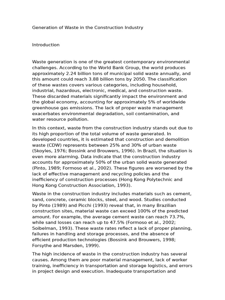 Generation of Waste in The Construction Industry | PDF | Waste | Recycling