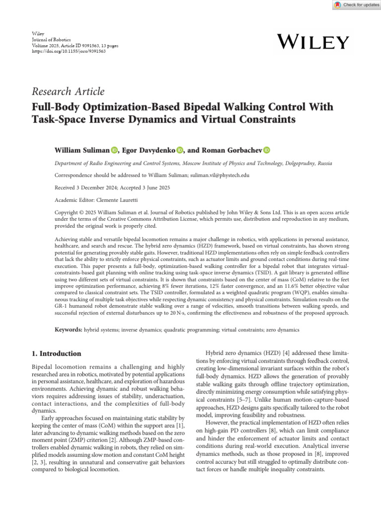 Journal of Robotics - 2025 - Suliman - Full Body Optimization Based Bipedal Walking Control With ...
