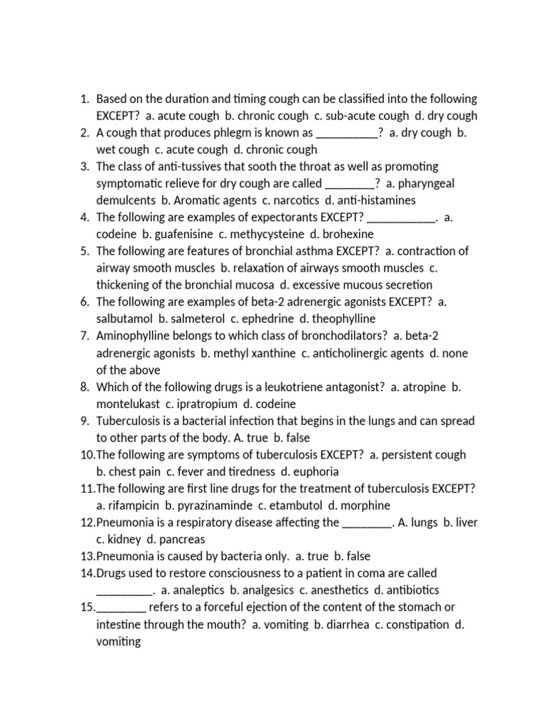 Aum 222 Exam Questions - 084013 | PDF | Cough | Analgesic