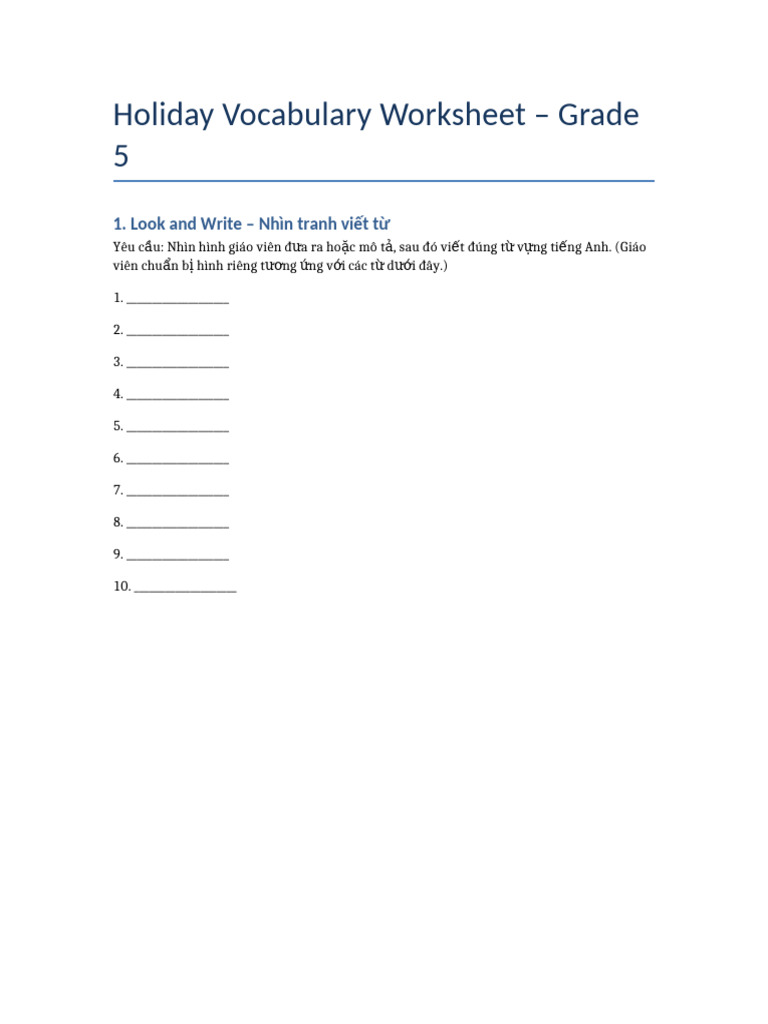 Holiday Vocab Worksheet | PDF