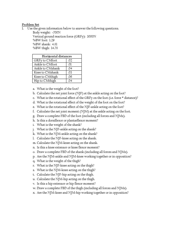 Joint Kinetics Review Questions Biomechanics | PDF | Foot | Anatomical ...