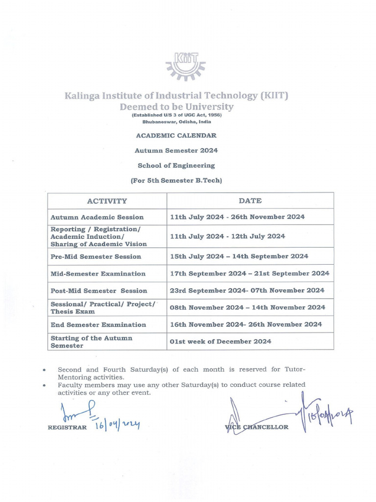 Academic Calendar 5th Semester | PDF