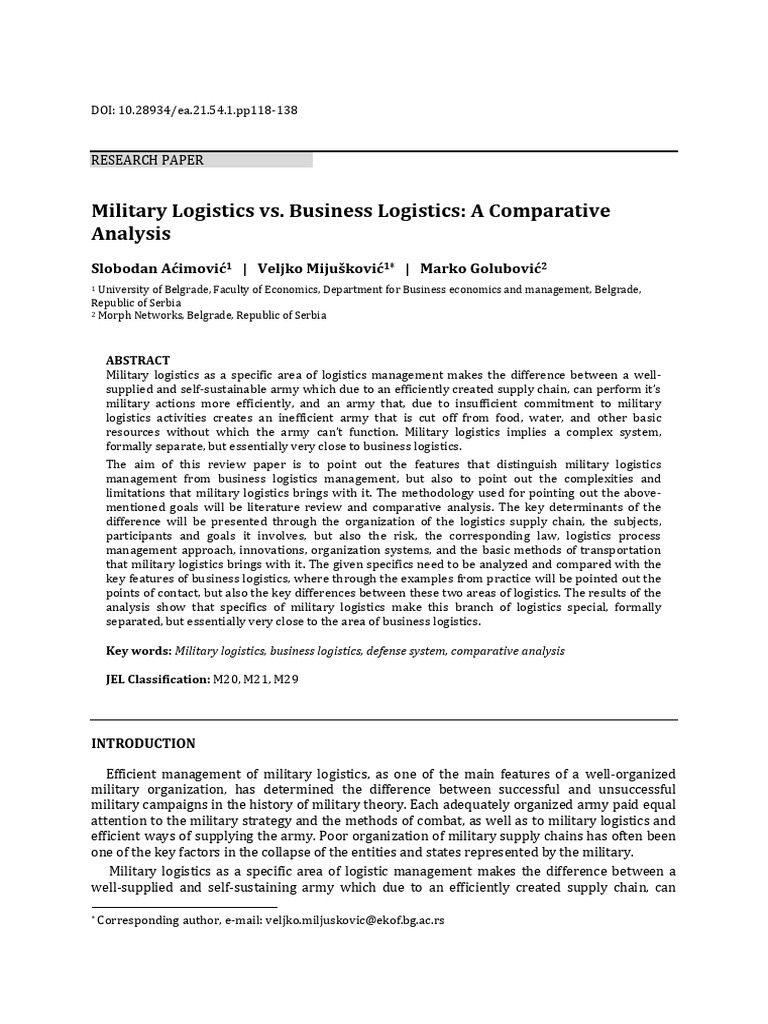 Military Logistics - Vs - Business Logistics | PDF | Logistics | Military