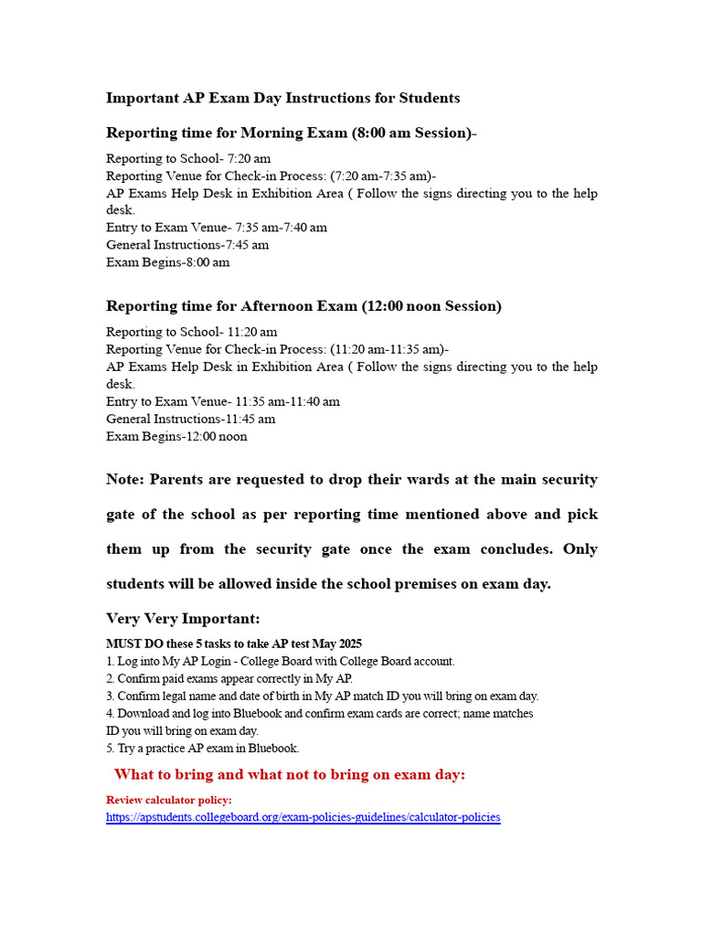 Important AP Exam Day Instructions | PDF | I Pad | Computing