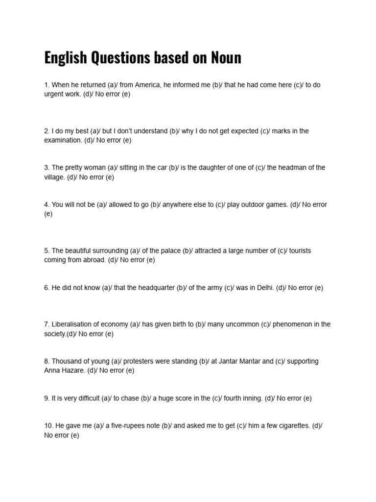 English Questions Based On Noun | PDF