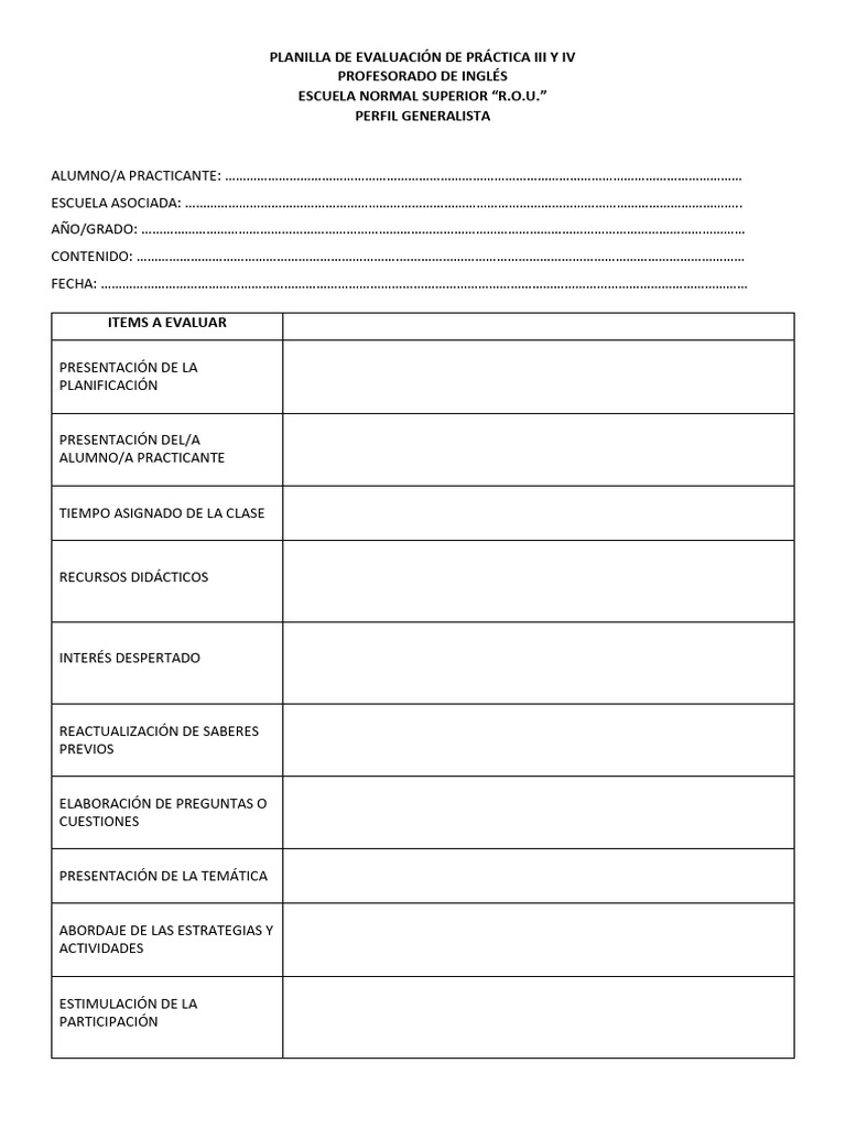 Hoja de Evaluación Generalista | PDF