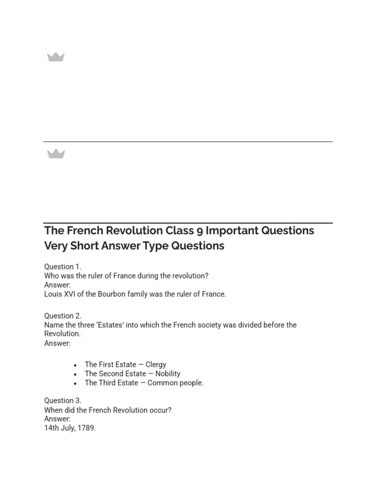 Class 9 French Revolution Key Questions | PDF | French Revolution ...