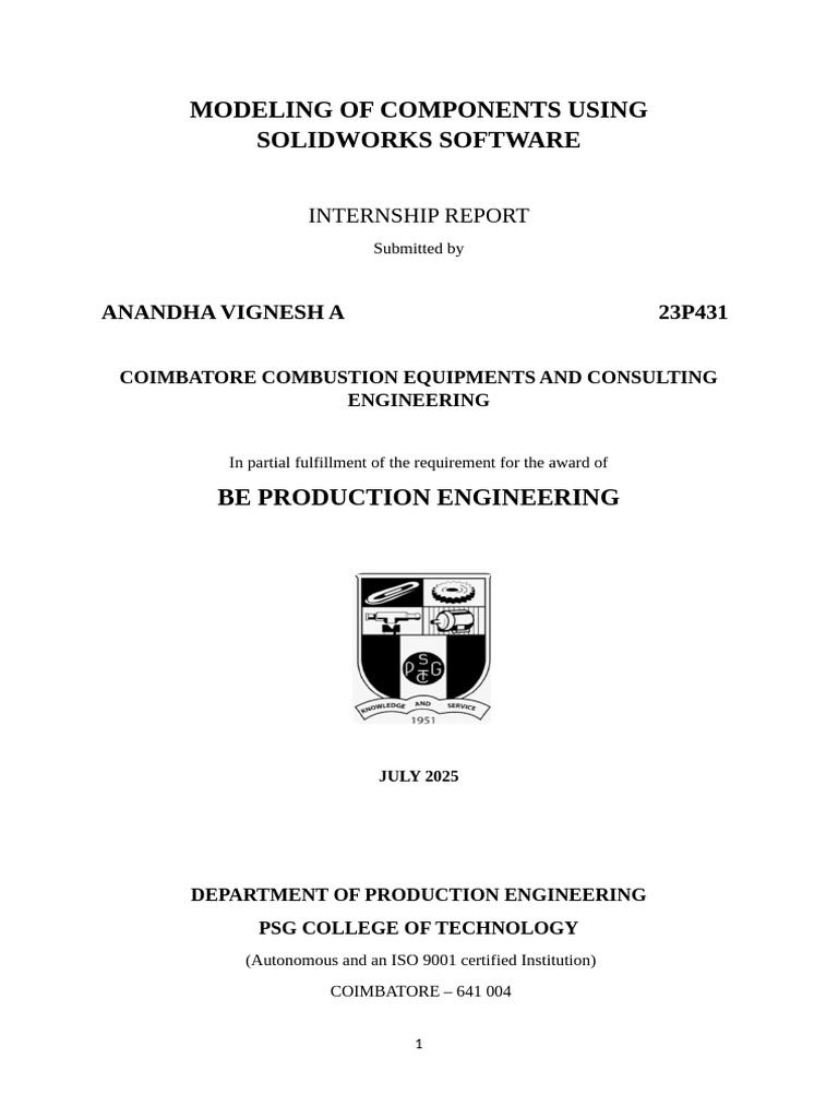 SolidWorks Component Modeling Internship Report | PDF | Mentorship ...