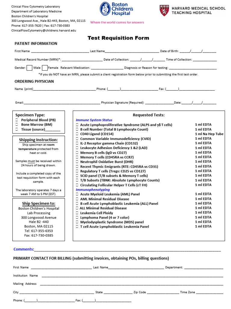 Clinical Flow Cytometry Test Form | PDF | Leukemia ...
