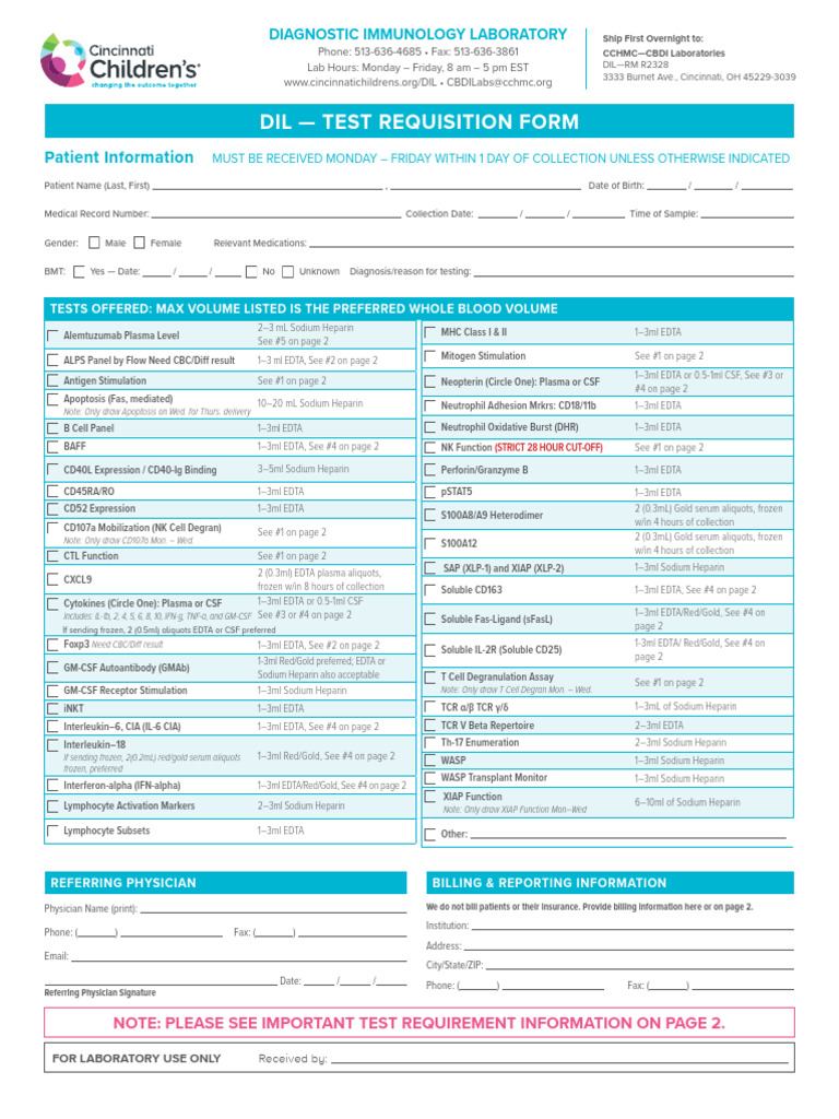 Dil Test Requisition Form | PDF | Biochemistry | Chemistry