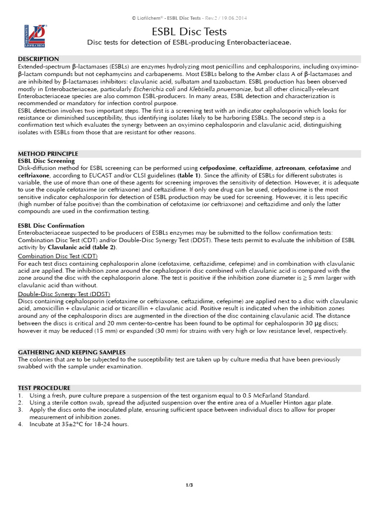 Esbl Disc Tests | PDF | Beta Lactamase | Microbiology