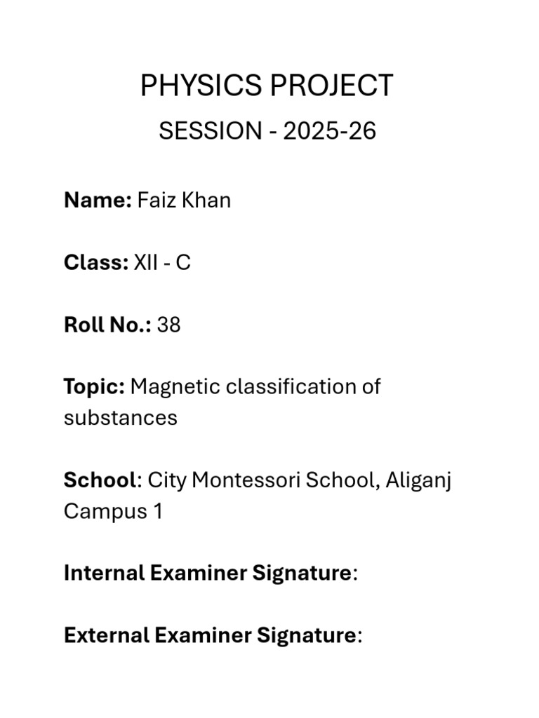 Physics Project: SESSION - 2025-26 | PDF | Magnetism | Ferromagnetism