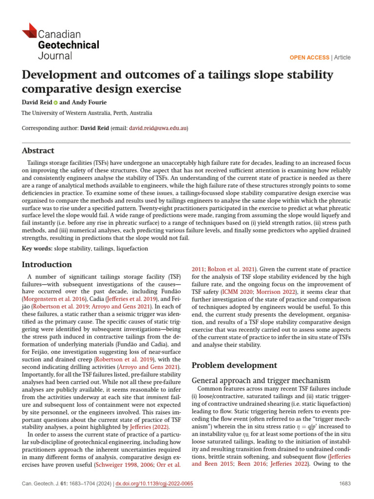 Reid Fourie 2023 Development and Outcomes of A Tailings Slope Stability ...