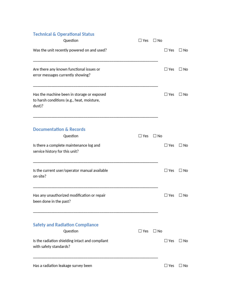 Pre Maintenance Questionnaire Rightaligned Pdf